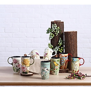 CEDAR HOME Travel Coffee Ceramic Mug Porcelain Latte Tea Cup With Lid in Box 17oz., Flower Enjoy Life, 2 Pack