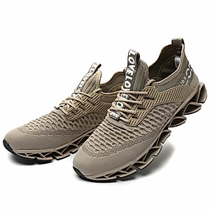 Men's Running Shoes Blade Tennis Walking Fashion Sneakers Breathable Non Slip Gym Sports Work Trainers Khaki