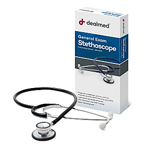 Dealmed General Exam Stethoscope – Professional Economy Dual-Head Medical Stethoscope with Lightweight Chestpiece, Flexible 32” Tubing & Comfort Eartips (Black)
