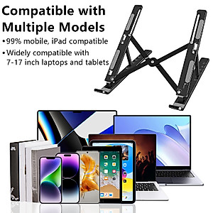 FOBELEC Laptop Stand, Adjustable Ergonomic Portable Aluminum Laptop Holder, Foldable Computer Stand 6 Angles Anti-Slip Laptop Riser Compatible with 4-17 inch Laptops