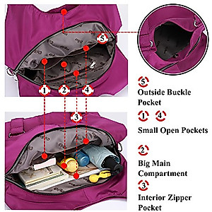 Mynos Hobo Bag Big Shoulder Bag For Women Tote Bag Purse Multi-function Nylon Handbag Travel Organzier (Black)