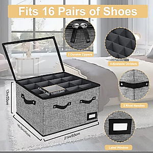 ouruer Shoe Storage Organizer for Closet,Stackable Shoe Storage Boxes for Entryway,Foldable Shoes Rack Organizer,Clear Large Shoe Bin Fits up to 16 Pairs of Low-Top Shoes or 8 Paris of High-Top Shoes