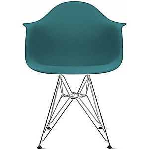 2xhome Contemporary Molded Modern Dining Arm Chair With Metal Wire Legs, Teal Blue
