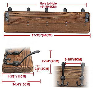 Dseap Coat Rack Wall Mounted - 5 Tri Hooks, Heavy Duty, Wooden Wall Coat Hanger Coat Hook for Clothes Hat Jacket Clothing, Natural & Black