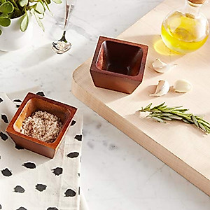 Lipper International Acacia Wood Square Salt Pinch or Serving Bowls, 3" x 3" x 2-1/2", Set of 2