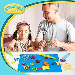 Kilpkonn Dough Tool Kit for Kids, 41Pcs Dough Accessories Molds, Shape, Scissors, Rolling Pin, Dough Mat with Storage Bag, Party Pack Playset for Toddlers Girls Boys