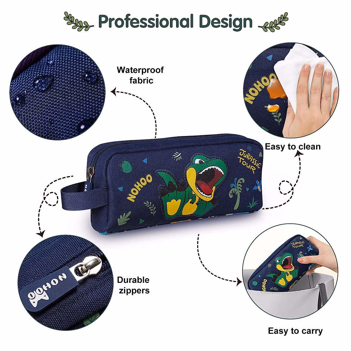 NOHOO Pencil case, funny Animal Print Pencil bag for kids, Large Lightweight Portable pencil pouch with Zipper for Girls Boy Students Teens Adults School office Travel Holder Box -Dinosaurs