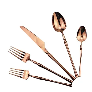 Gugrida 20 piece Copper Flatware Set 304 Stainless Steel Fork Spoon Cutlery Luxury Mirror Polished Silverware, Dishwasher Safe, Service for 4