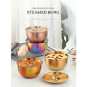 Stainless Steel Steamed Egg Bowl With Lid Cake Container Stirring Home Egg Bowl Storage Holder-Red