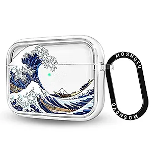 MOSNOVO AirPods Pro Case, Apple AirPods Pro Case, Cool Tokyo Wave Clear Case Design with Luxe Metal Ring Shockproof Protective Cover Case for AirPods Pro