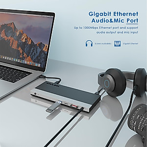 WAVLINK USB C Docking Station 4K Triple Display (2 HDMI + 1 Displayport) with 100W PC Charging, Gigabit Ethernet, 4 USB 3.0, SD/TF Card Slot, Audio, for Dell HP MacBook Lenovo and Other USB C Laptops