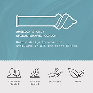 Kimono Swirl Condoms - Double-Helix Twisting Shape, Condom Innovation, Extreme Sensations, More Comfort, Lubricated, with Reservoir Tip, Natural Latex Condoms, Vegan, No Latex Odor (Pack of 12)