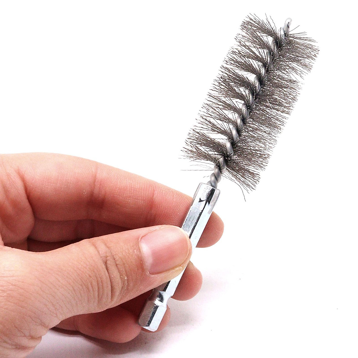 SWZHAI Bore Brush Stainless Steel 2 Pcs, Bore Brush for Drill with 1" Hex Shank Twisted, Round Wire Brush for Power Drill, Cleaner Bore Brush Set for Rust, Cleaning Tubes