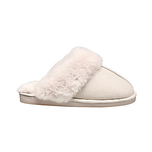 Nine West Scuff Slippers For Women, Extra Soft & Comfortable Winter House Shoes, Ivory, Small 5-6