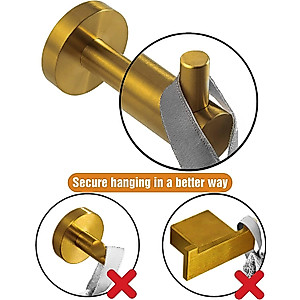 HITSLAM Gold Towel Hooks for Bathroom Wall Mounted, Brushed Brass Wall Mount Hooks Heavy Duty Premium SUS 304 Stainless Steel Rustproof 2 Pack