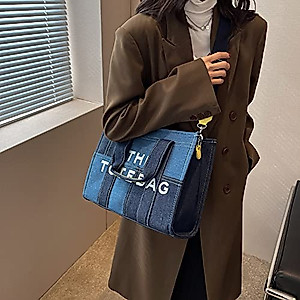 JQWYGB Work Tote Bags for Women - Small Trendy Personalized Denim Tote Bag Large Capacity Top-Handle Shoulder Crossbody Bags (Blue S)