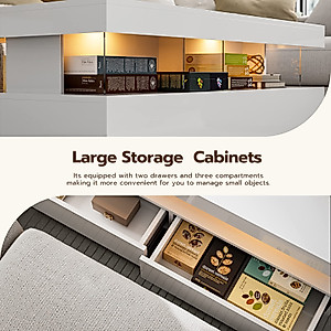 IKIFLY Modern High Glossy Coffee Table, White Coffee Table with 2 Storage Drawers and Acrylic Design Open Space, Rectangle Coffee Table with 16 Colors LED Lights for Living Room