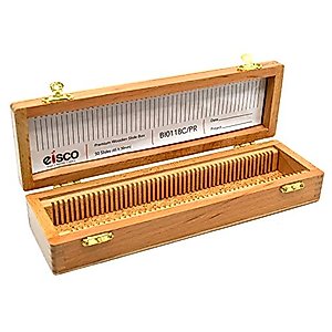 EISCO Wooden Slide Box for Size 45mm x 30mm Slides, Holds 50 Slides, Double Clasp Lid Labs