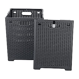 Idomy 2-Pack 42 L Plastic Folding Laundry Hampers, Collapsible Laundry Basket, Gray