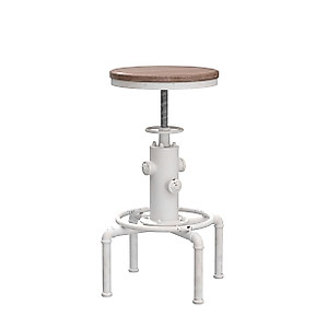 Topower Antique Vintage Industrial Barstool Solid Wood Water Pipe Fire Hydrant Design Cafe Coffee Industrial Bar Stool Set of 2 Antique White