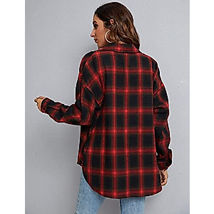 BMJL Women's Button Down Plaid Shirts Oversized Flannel Shacket Collared Casual Top Long Sleeve Blouses(L,Plaid)