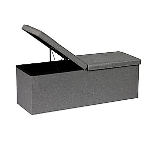 B FSOBEIIALEO Storage Ottoman with Filpping Lids, Ottoman Storage Bench Footrest Seat, Storage Chest Linen 43.3"x15"x15" (Grey)
