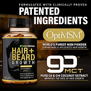 Hair + Beard Growth Vitamins for Men | Biotin 10,000mcg, Collagen, Patented OptiMSM®, goMCT®, Saw Palmetto | 60 Day Supply | Naturally Regrow Stronger, Thicker, Healthier Hair & Stops Hair Los