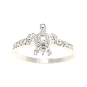 Arthur's Jewelry Sterling silver 925 Hawaiian sea turtle ring with clear cz size 5