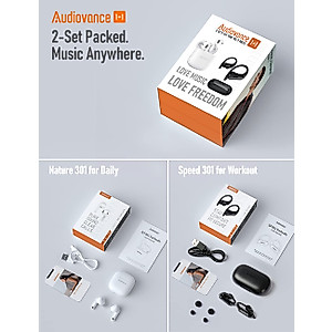 Audiovance 2 Sets Wireless Earbuds Bluetooth Headphones Ideal Gifts, Nature 301 & Speed 301, 2 Sets Wireless Ear Buds for iPhone & Android (SPNT 301)
