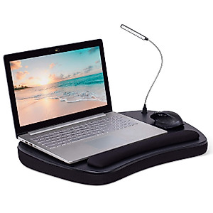 BIRDROCK HOME Oversized Lap Desk with Memory Foam Cushion | Wrist Rest Cushion and USB Light | Fits Laptops Up to 17" | Matte Black | Portable Office Desk | Work from Home