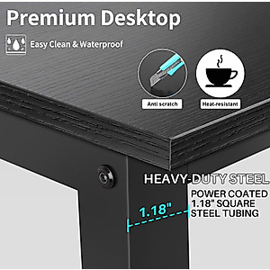 Aquzee Computer Desk with Hutch and Bookshelves, Large Leg Room 55 inch Width Black Desk with Space Saving Storage Shelves, Easy Assemble and All Hardware and Tools Included