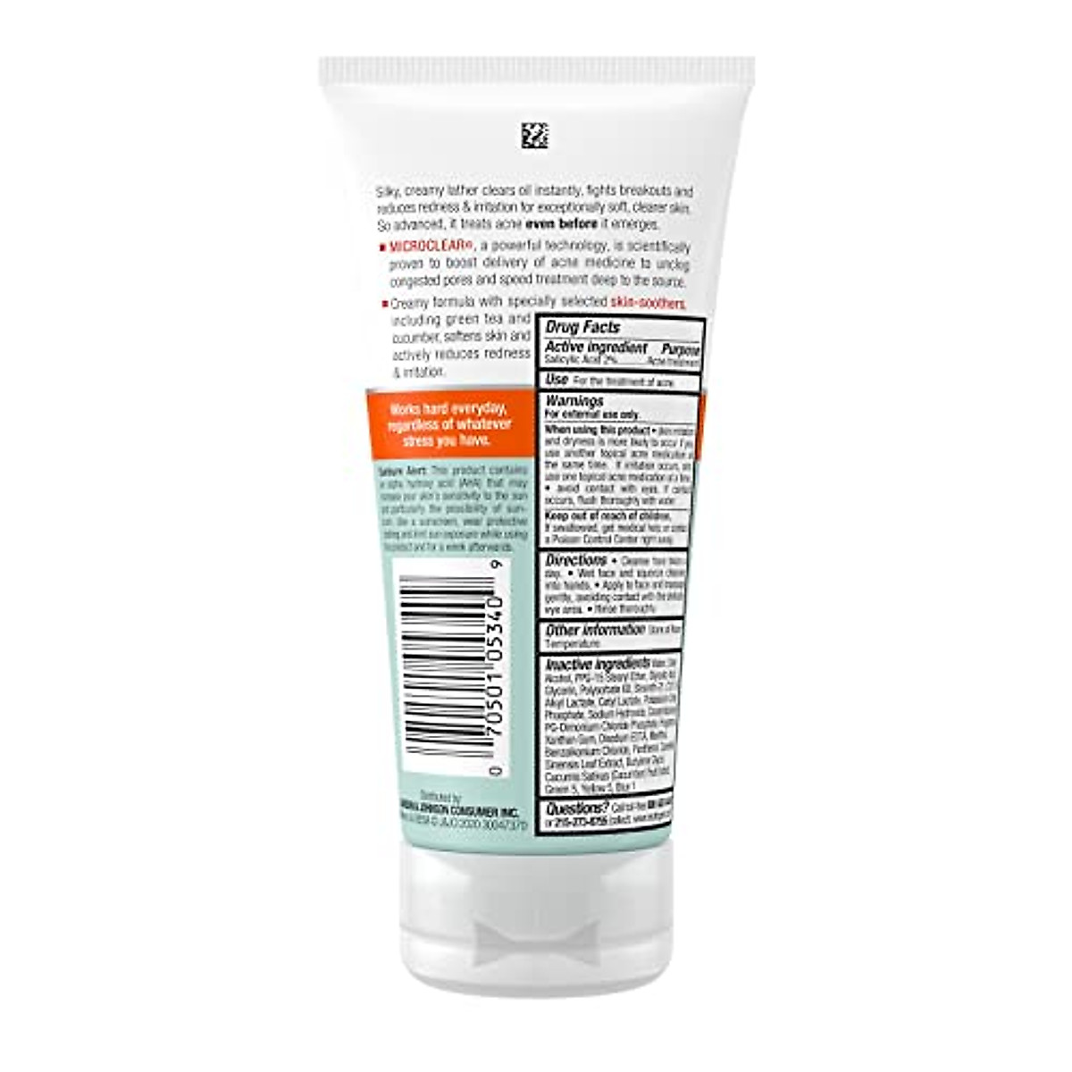 Neutrogena Oil-Free Acne Stress Control Power-Cream Face Wash with 2% Salicylic Acid Acne Treatment Medication, Soothing Daily Acne Facial Cleanser for Acne-Prone Skin Care, 6 fl. oz