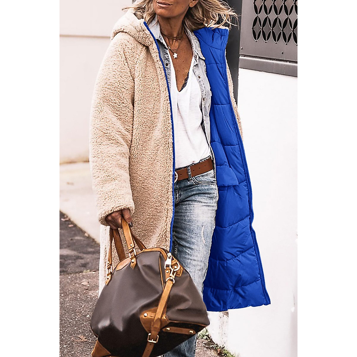 PRETTYGARDEN Womens 2025 Winter Puffer Jackets Long Sleeve Zip Up Sherpa Fleece Coats Outerwear (Royal Blue,Large)