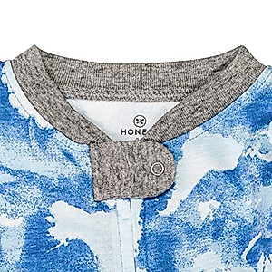 HonestBaby Non-Slip Footed Pajamas One-Piece Sleeper Jumpsuit Zip-Front 100% Organic Cotton PJs for Baby Boys (LEGACY), Watercolor World/Teal Blue, 18 Months