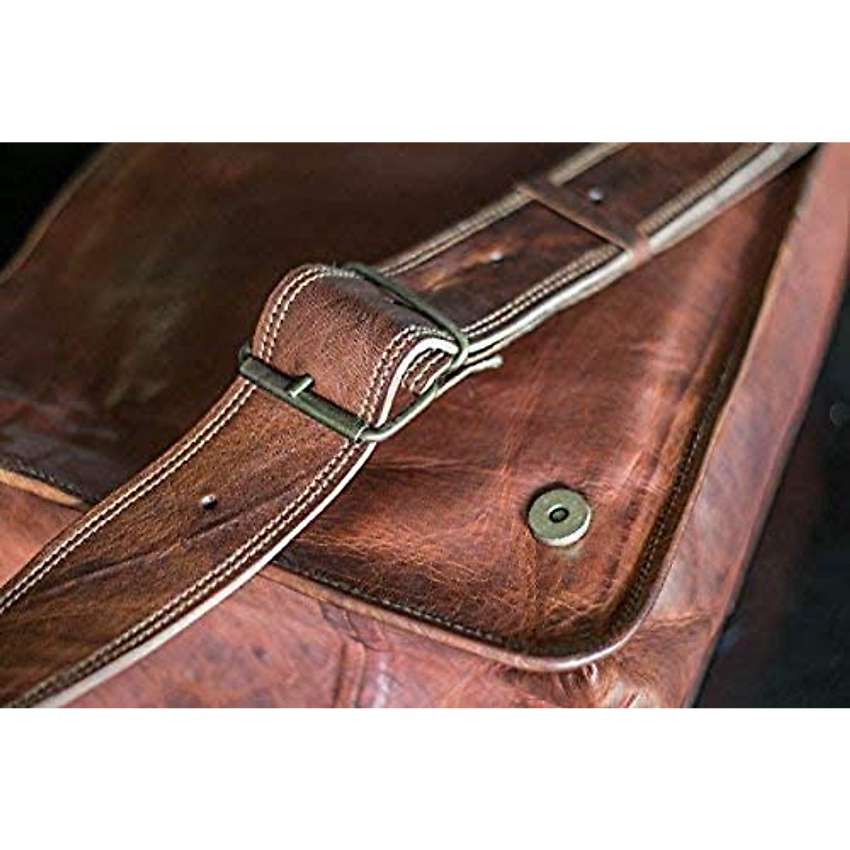 VC VINTAGE COUTURE 18 inch Leather Full Flap Messenger Handmade Bag Laptop Bag Satchel Bag Padded Messenger Bag Brown (Brown)