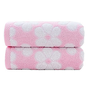Pidada Hand Towels Set of 2 Floral Pattern 100% Cotton Soft Absorbent Decorative Towel for Bathroom 13.4 x 29.1 Inch (Pink)