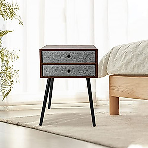 NO MORE TAG Nightstand, Wood Bedside Tables with 2-Drawers, Mid Century Modern End Table Night Stand for Living Room, Bedroom, Brown