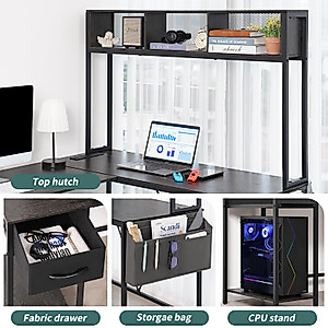 Yoobure L Shaped Desk Gaming Desk with LED Strip & Power Outlet, Reversible L-Shaped Computer Desk with Storage Shelf & Drawer, Corner Desk with Storage Bag, 2 Person Home Office Desk, Gray