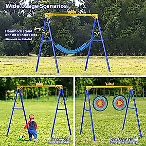 Yohood Swing Sets for Backyard, 440lbs Swing Set Outdoor for Kids, Heavy Duty Frame with U-Shape Design Swingset for Kids, Outdoor Playset with 1 Saucer Swing Seat and 1 Belt Swing Seat(Blue)