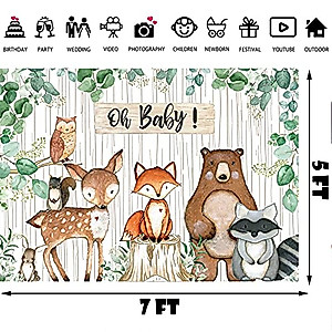 Woodland Baby Shower Backdrop Creatures Banner Fawn Animal Friends Woodland Party Supplies Decorations Woodland Gender Reveal Photo Props Background -7 x 5ft
