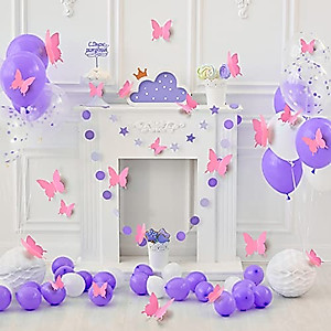 AMMON Butterfly Room Decorations 24 Pcs 3D Wall Decor Pink 3 Sizes Decal for Birthday Party Cake Mural Sticker Removable Room Wall Art Stickers for Kids Nursery Classroom Bedroom Living Room Party Wedding