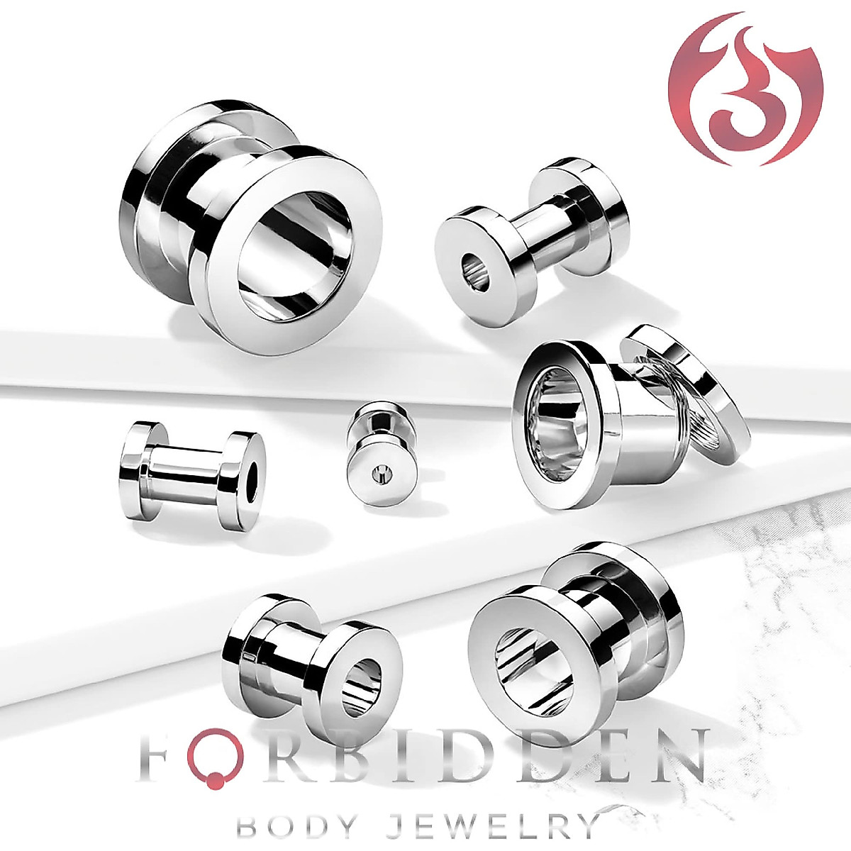 Forbidden Body Jewelry Set of 00G Surgical Steel Ear Gauges Screw Fit Tunnels, 00 Gauge Tunnel Plug Earrings
