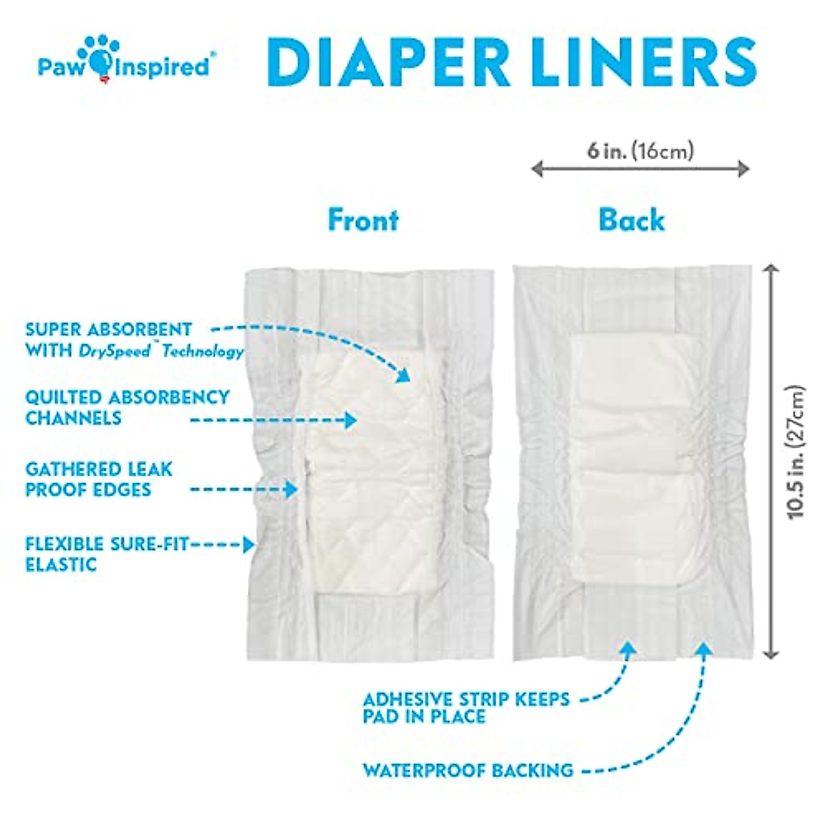 Paw Inspired Dog Diaper Liners | Inserts for Washable Covers, Female Dog Diapers, and Male Dog Belly Bands | Leakproof, Super Absorbent (30 Count)