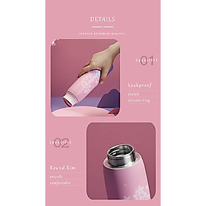 WYGOAKG 470ml Sakura Portable Thermos Travel Coffee Mug Insulated Cup 304 Stainless Steel Vacuum Flask Water Bottles for Girls