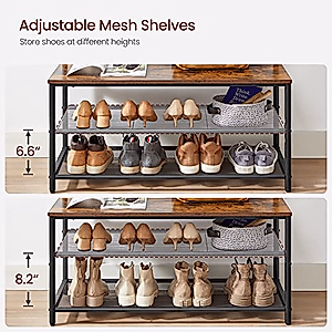 VASAGLE Hall Tree, Entryway Bench with Coat Rack, Hall Tree with Bench and Shoe Storage, 11 Hooks, Adjustable Shelves, Hallway Bedroom Dorm Apartment, Rustic Brown and Black UHSR410B01