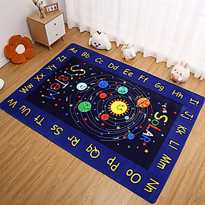 GarveeHome Kids Rug Educational Learning Carpet 8x10 Large Nursery Playmat Kidsroom Rug Non-Slip Ultra-Soft Galaxy Planets Stars Classroom Play Rug Solar System Area Rug for Playroom Bedroom