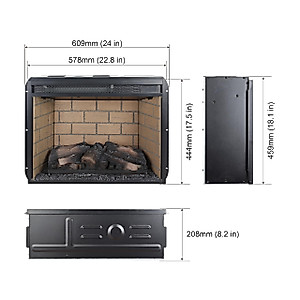 23 Inch Electric Fireplace Insert, Infrared Quartz Heater with Wall Tiles Background, 1500 W, 5018 BTU, Overheating Protection, Remote, Timer