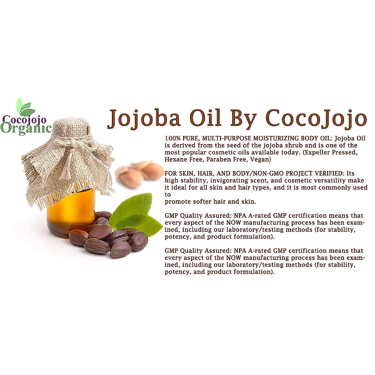 cocojojo Jojoba Oil Organic, Jojoba Oil for Hair Growth, Jojoba Oil for Skin, Jojoba Oil for Face, 100% Pure Natural, Cold Pressed, Deep Moisturizing Anti-Aging, Essential Oils - 32 Fl Oz