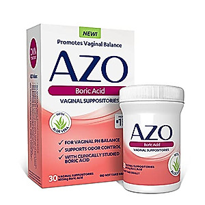AZO Boric Acid Vaginal Suppositories, Helps Support Odor Control and Balance Vaginal PH with Clinically Studied Boric Acid, Non-GMO, 30 Count
