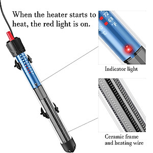 Hitop 25W/50W/100W/300W Adjustable Aquarium Heater, Submersible Glass Water Heater for 5 – 70 Gallon Fish Tank (300W)